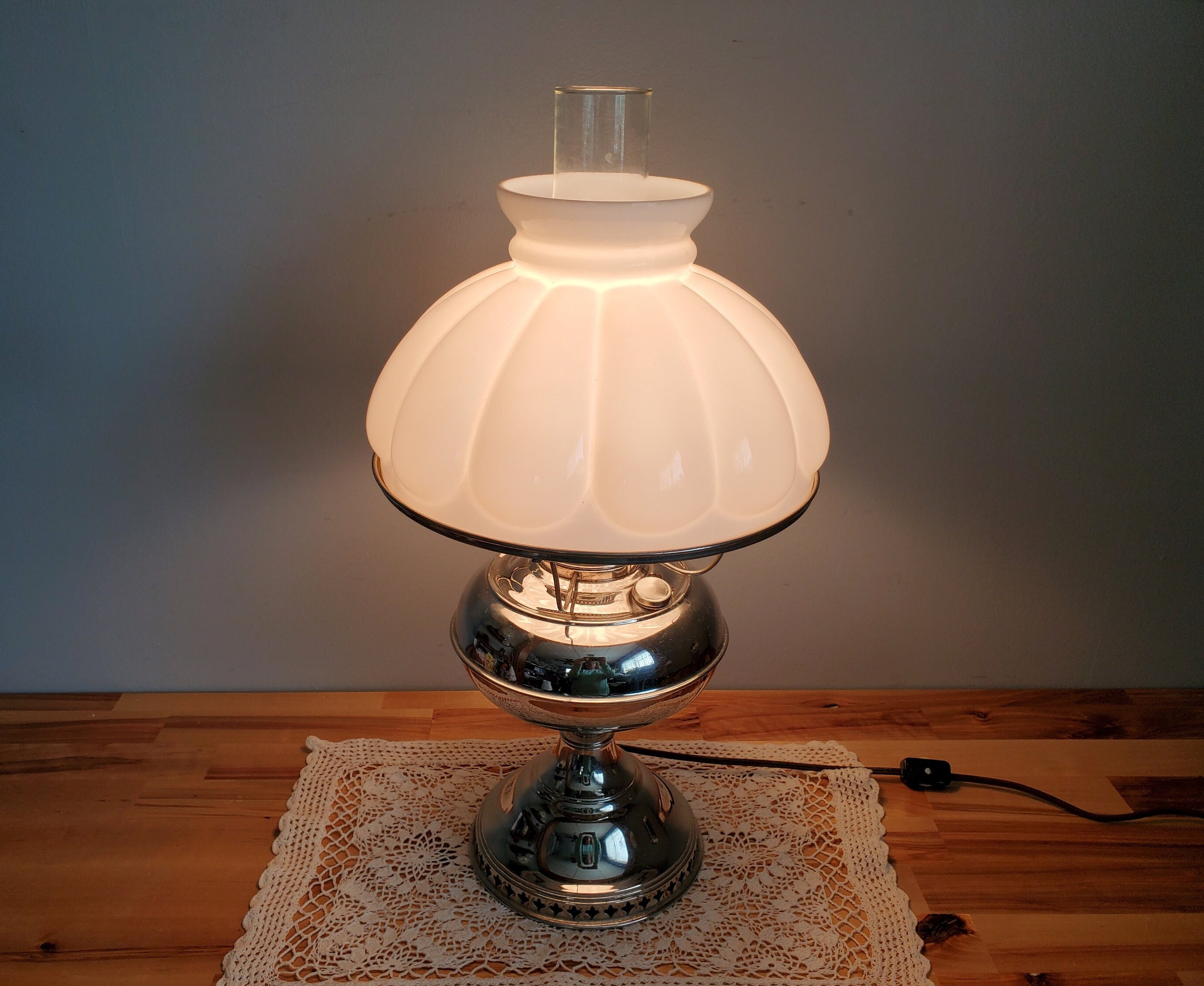 Antique Rayo Nickel Plated Electrified Oil Lamp Glass Chimney - Etsy