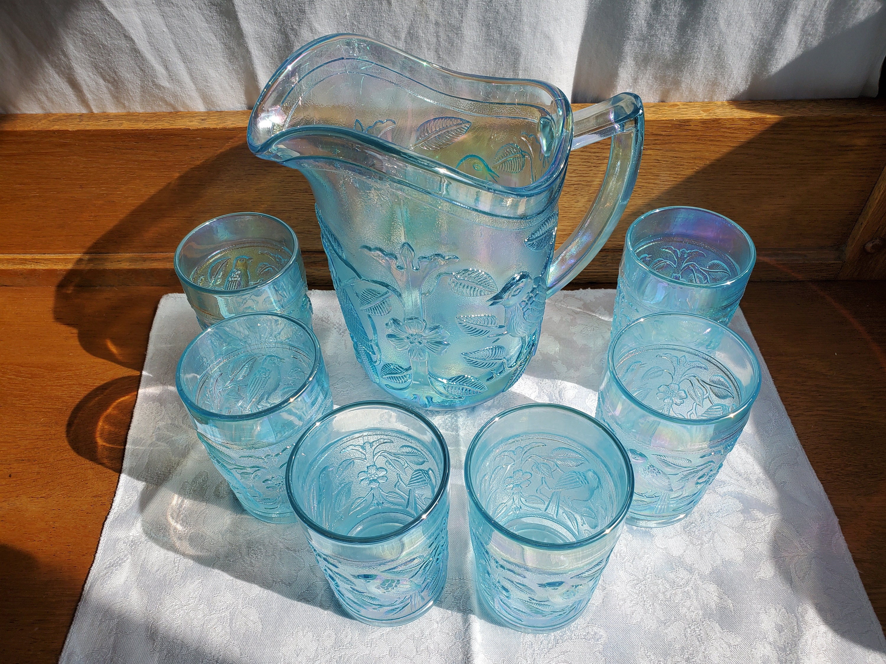 Beautiful Imperial Glass Ice Blue Iridescent Pitcher & Six - Etsy