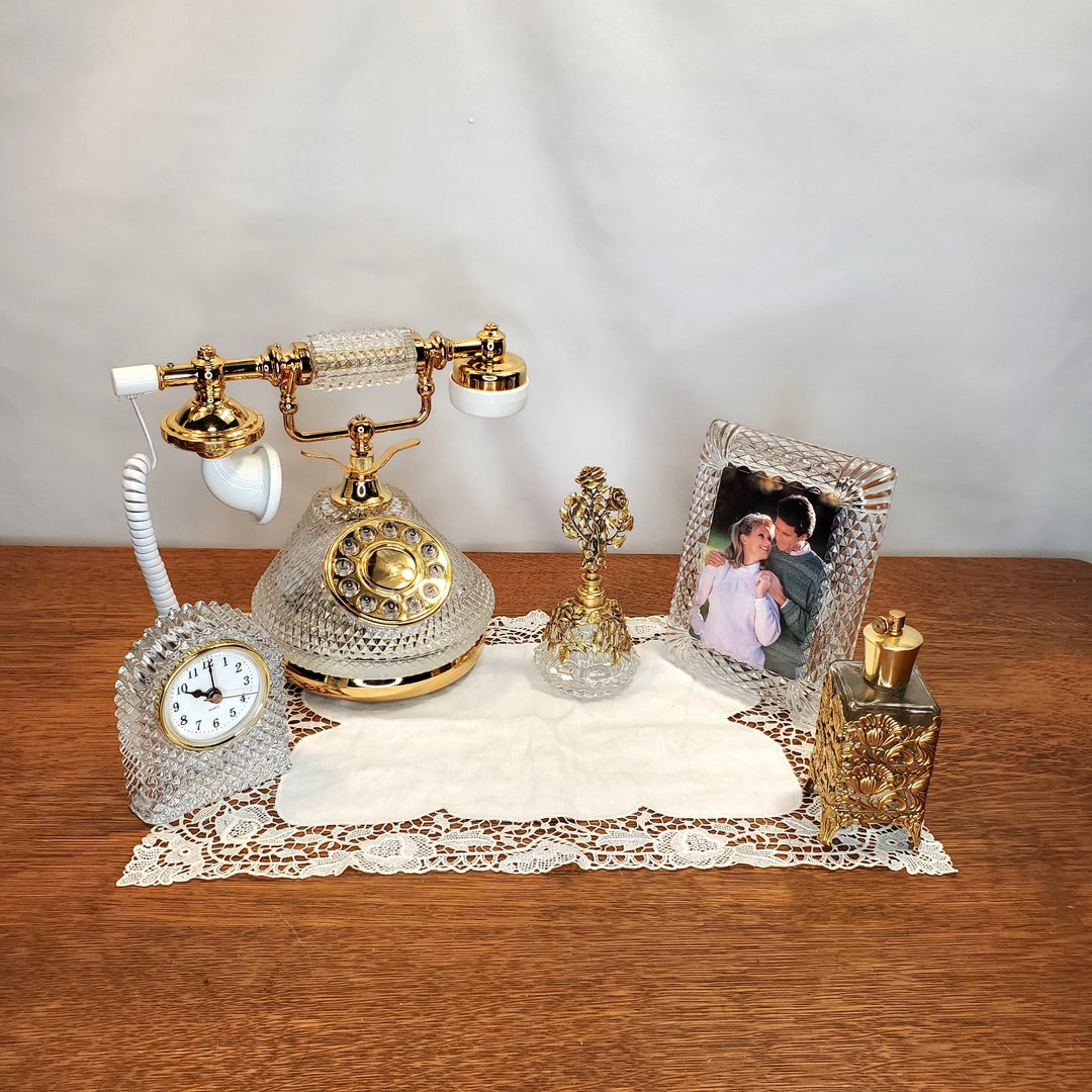 Vintage New Crystal Telephone Desk Dresser Set, 24" Lead Crystal ...