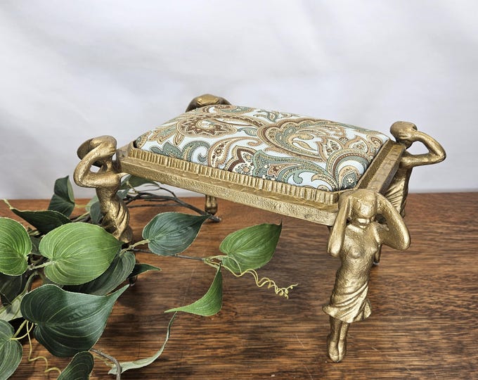 Rare Vintage Art Deco Style Figural Women Upholstered Ottoman Foot ...