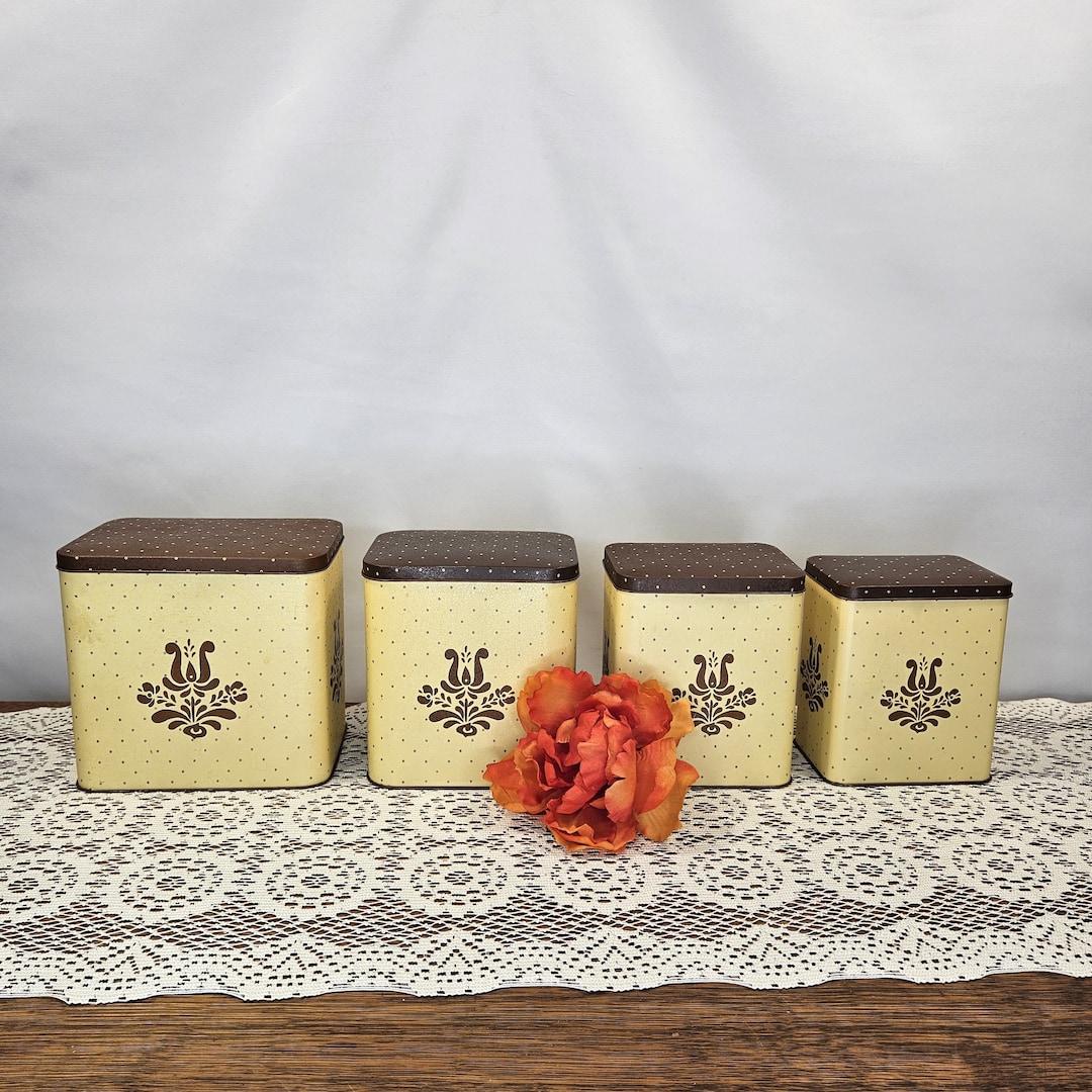Vintage MSM 4-piece Metal Canister Set by Potpourri Press . Pfaltzgraff ...