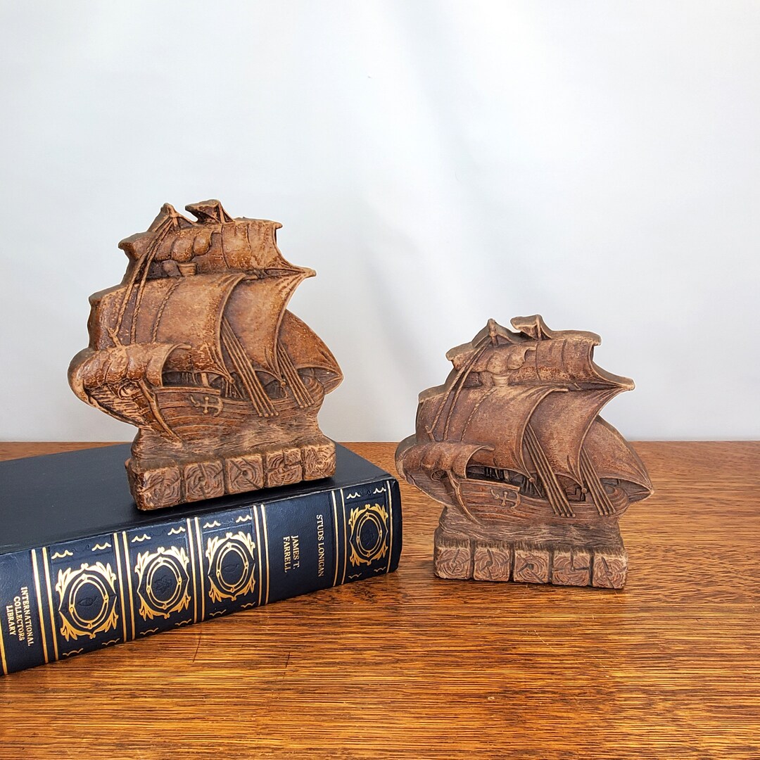 Vintage Ornawood Tall Sailing Ship Bookends, Set of 2, Pressed Wood ...