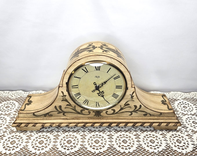 Vintage Sligh French Provincial Wood Mantel Clock . Antiqued Beige ...
