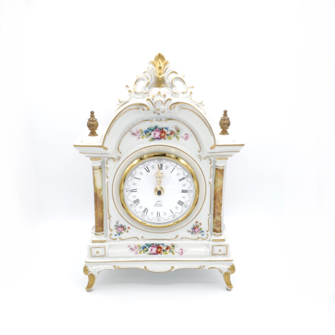 Vintage German Porcelain Mantel Clock . Lidner . Hand Painted Porcelain ...