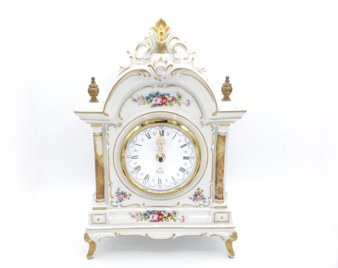 Vintage German Porcelain Mantel Clock . Lidner . Hand Painted Porcelain ...