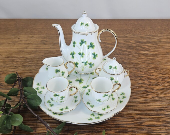 Vintage Porcelain Shamrock Miniature Tea Set, New in Box, 10 Piece Tea ...