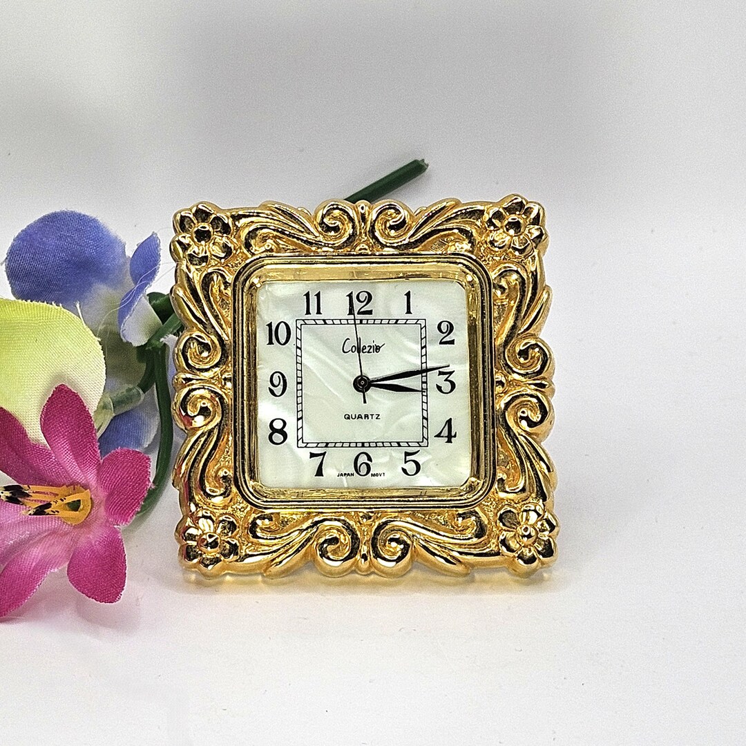 Vintage Miniature 2" Gold Collezio Desk Clock, Mother of Pearl Face ...