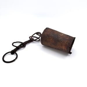 Antique 4" Primitive Handmade Metal Goat Cow Bell, Hanging W Chain ...