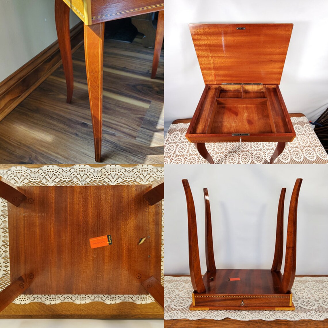 Vintage Italian Marquetry Music Box Table: Reuge Swiss Movement, "torna ...