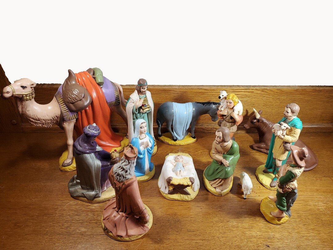 Vintage Hand Painted Holland Mold Nativity Set 13pc . 1974 . Unique ...