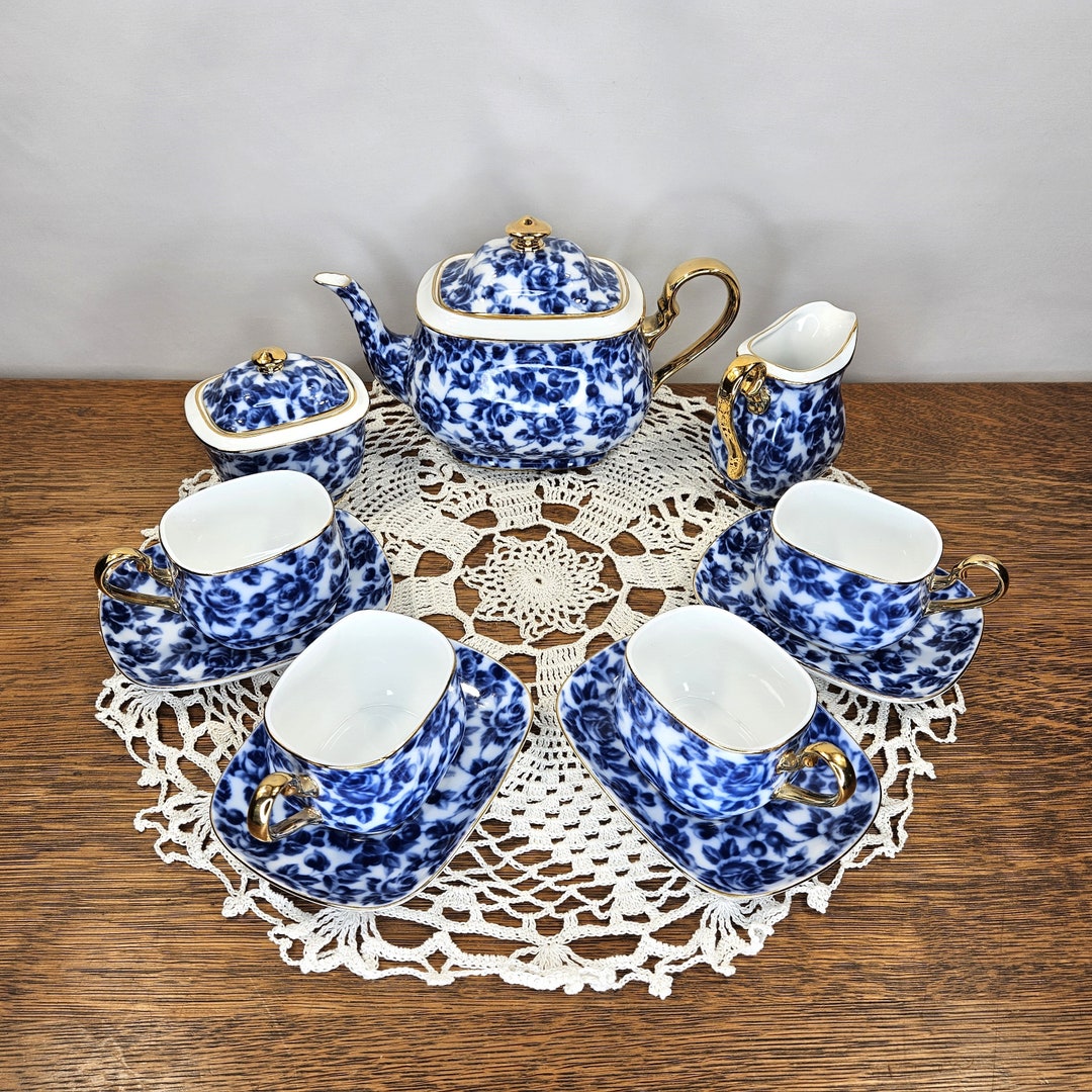 Vintage Royal Danube Calico Flow Blue Tea Set: 13-piece, Blue Roses ...