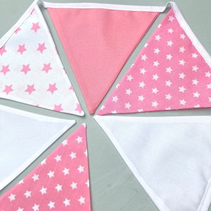 Pink & White Bunting Pink Stars Fabric Bunting - Etsy
