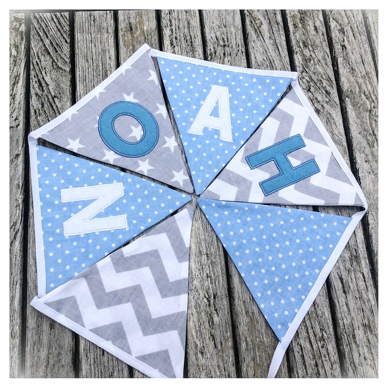 Personalised Blue and Grey Bunting Baby Name Bunting Nursery - Etsy UK