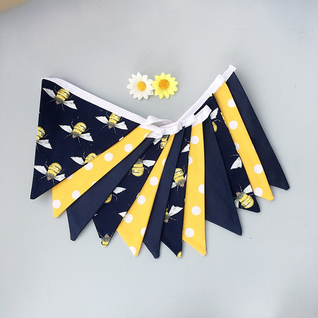 Bee Bunting, Navy & Yellow Bumble Bee Fabric Bunting - Etsy UK