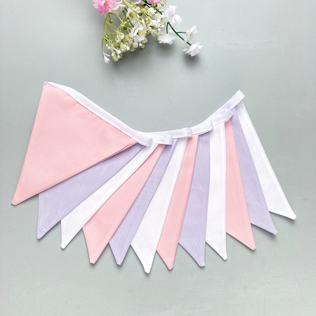 Banderines en tonos rosa pastel y morado, banderines en tonos rosa ...