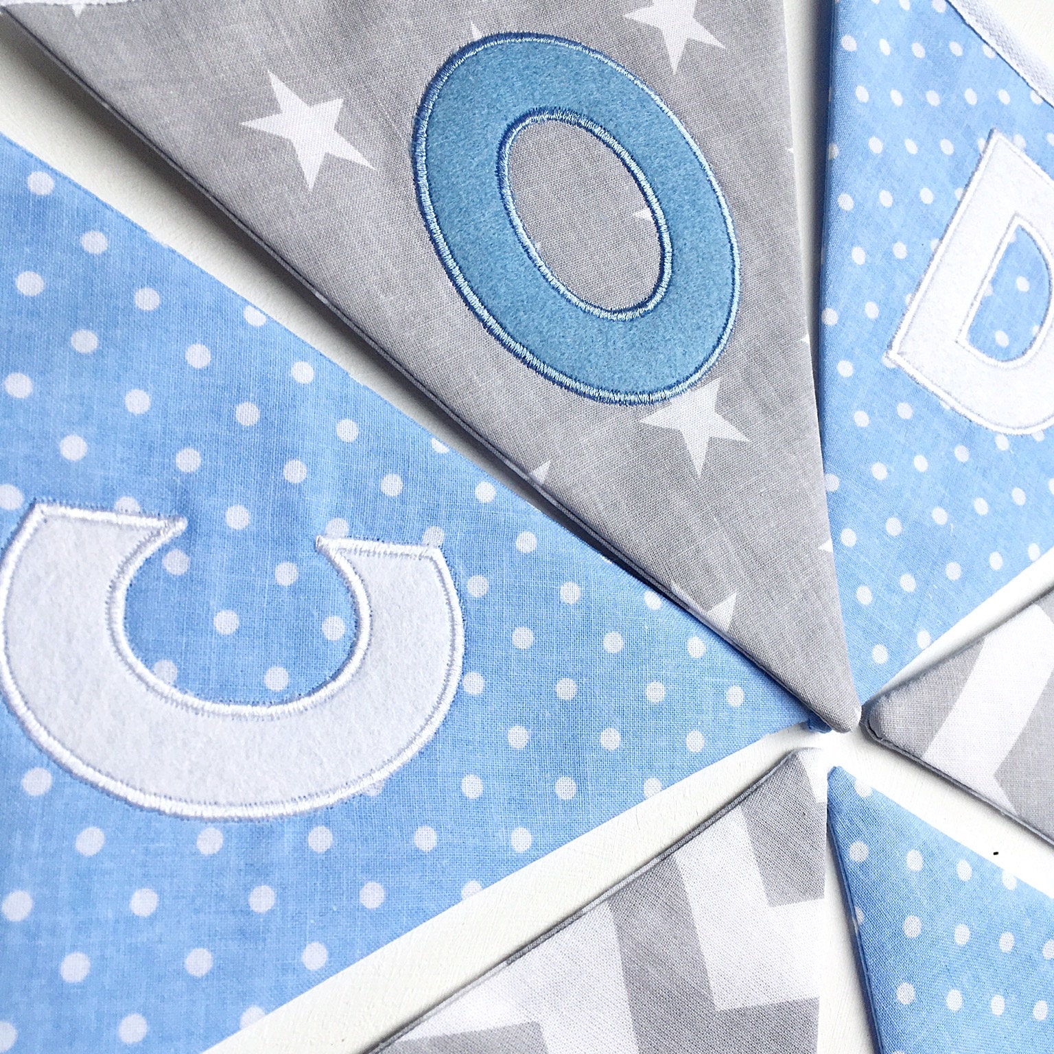 Personalised Blue and Grey Bunting, Baby Name Bunting, Nursery Bunting ...