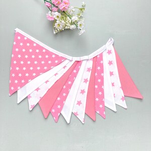 Pink & White Bunting Pink Stars Fabric Bunting - Etsy