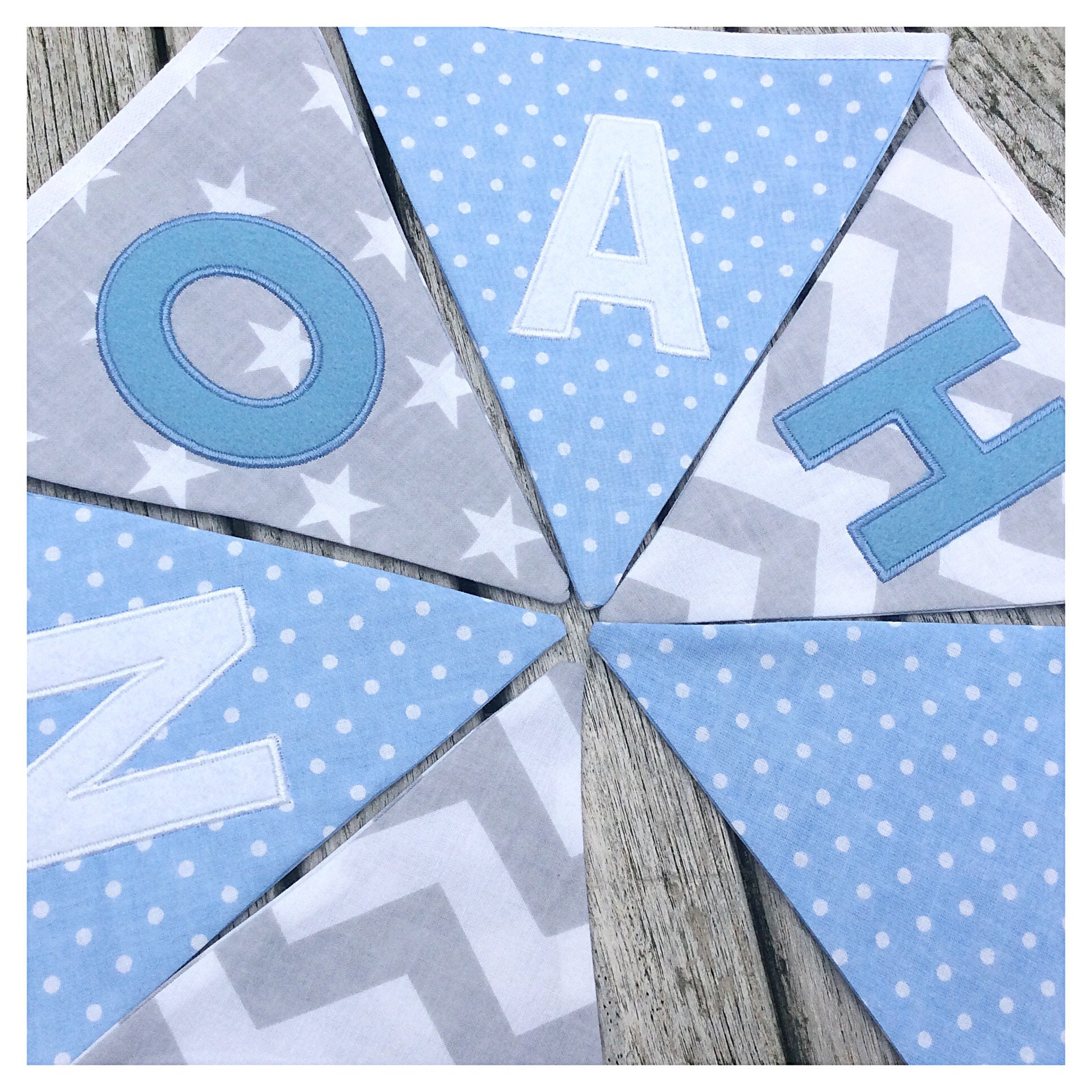 Personalised Blue and Grey Bunting, Baby Name Bunting, Nursery Bunting ...