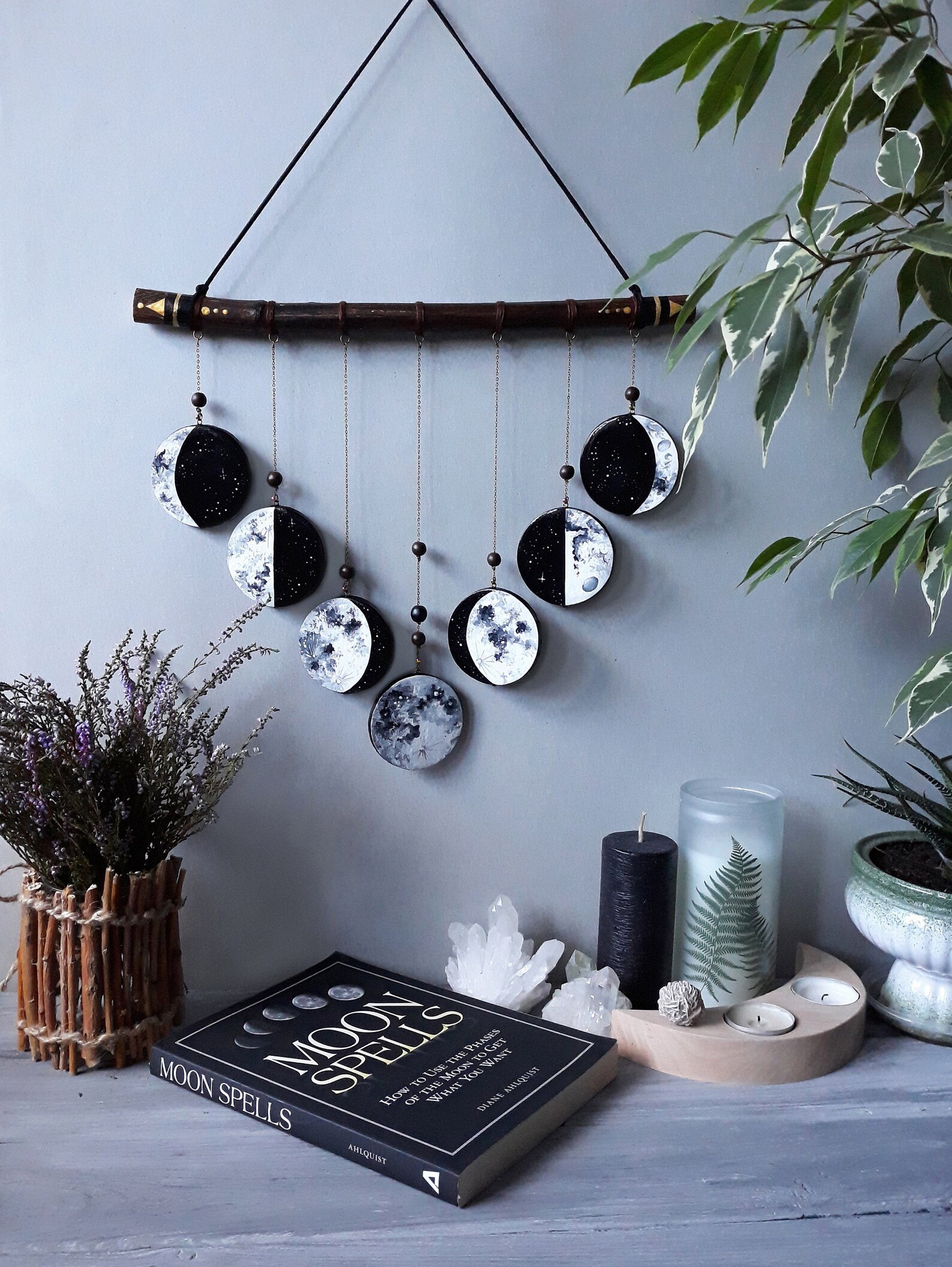 Phases of the Moon Moon Wall Hanging Decor Black and | Etsy UK