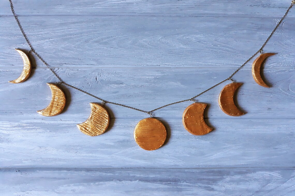 Gold Moon Garland Moon Phases Wall Hanging Moon Phases of the - Etsy Norway
