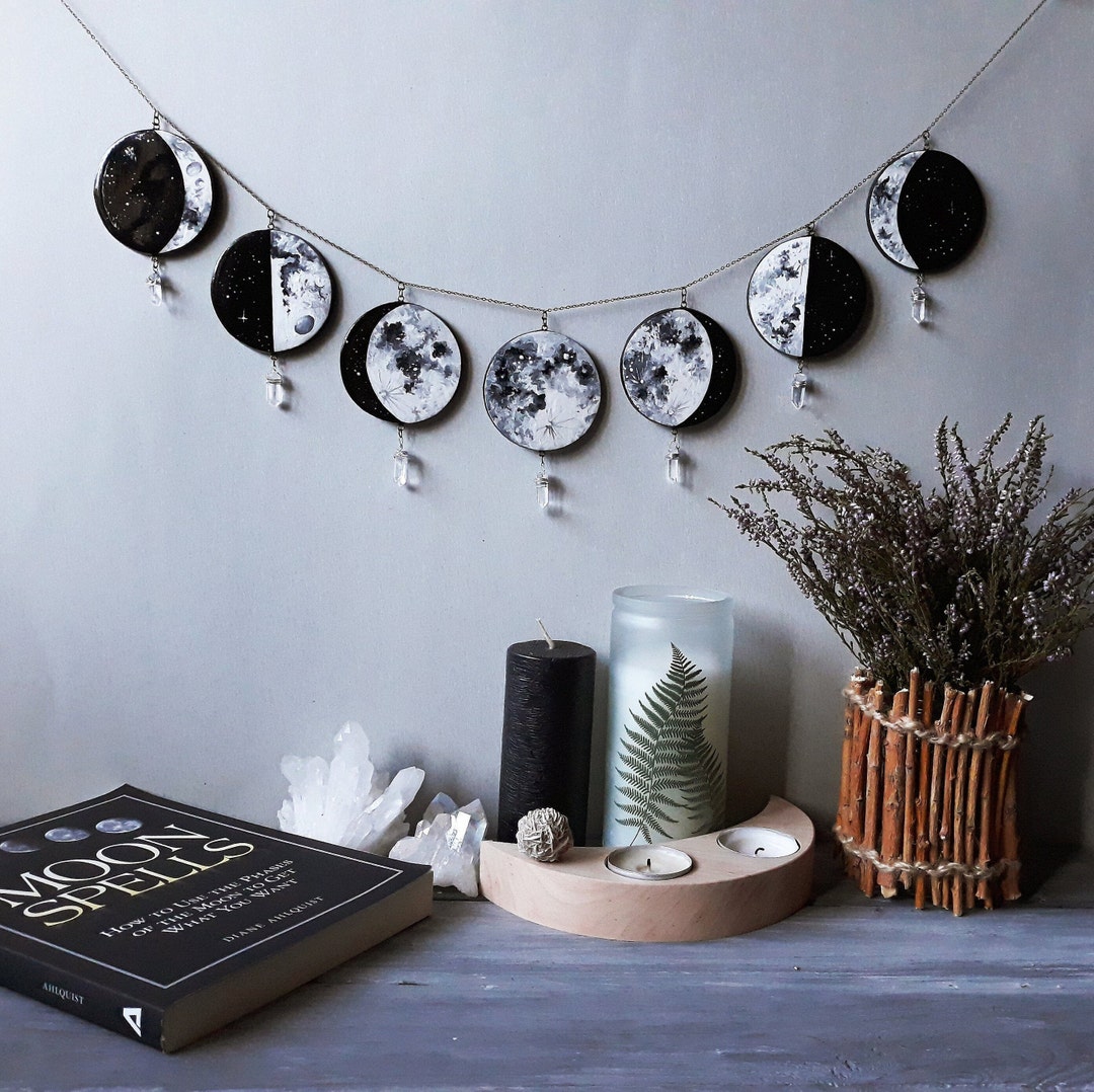 Crystals Moon Phases Wall Hanging Ll Moon Garland Ll Wiccan Altar Ll ...