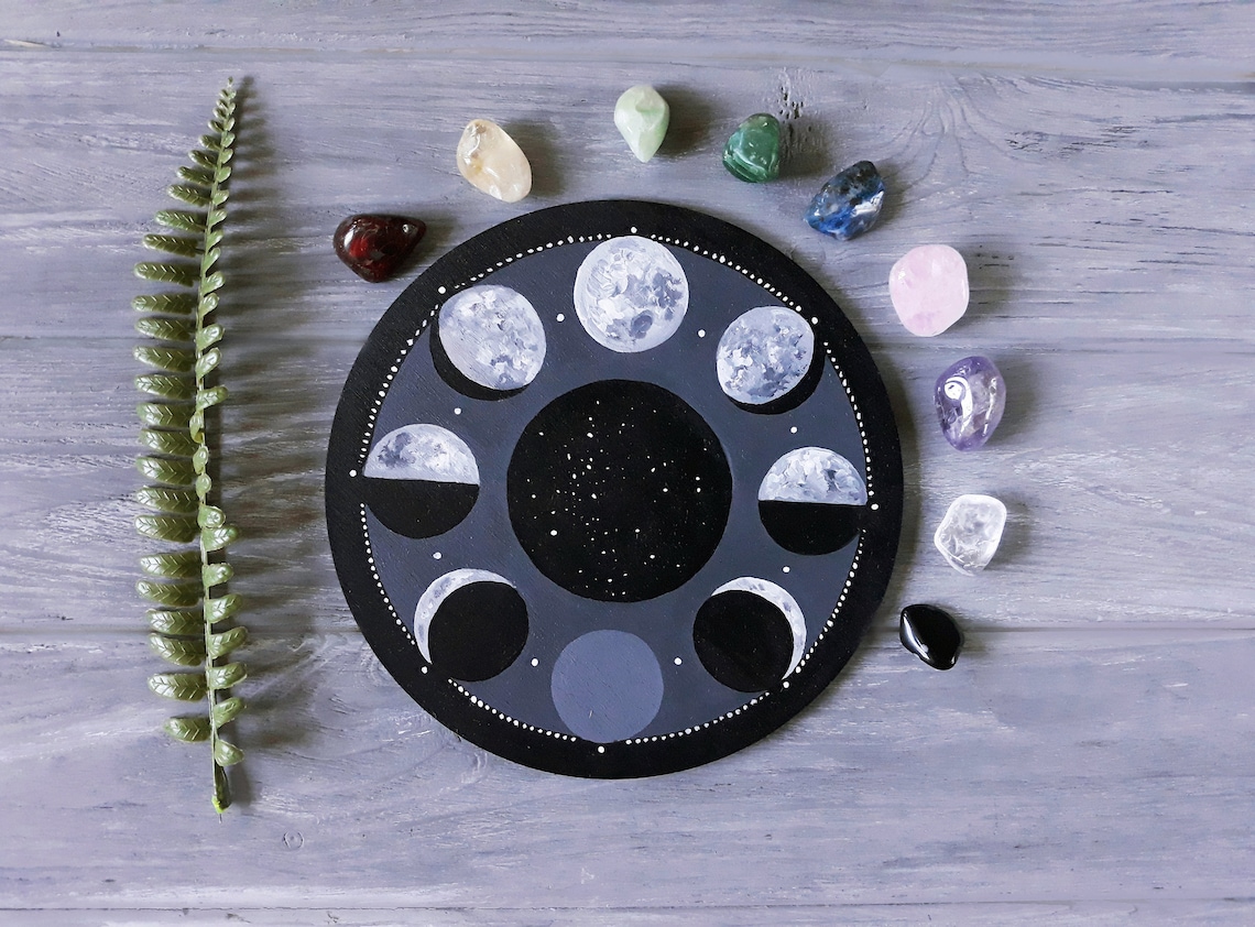 Moon Phases Crystal Grid Wiccan Altar Kit Chakra Stone Set | Etsy