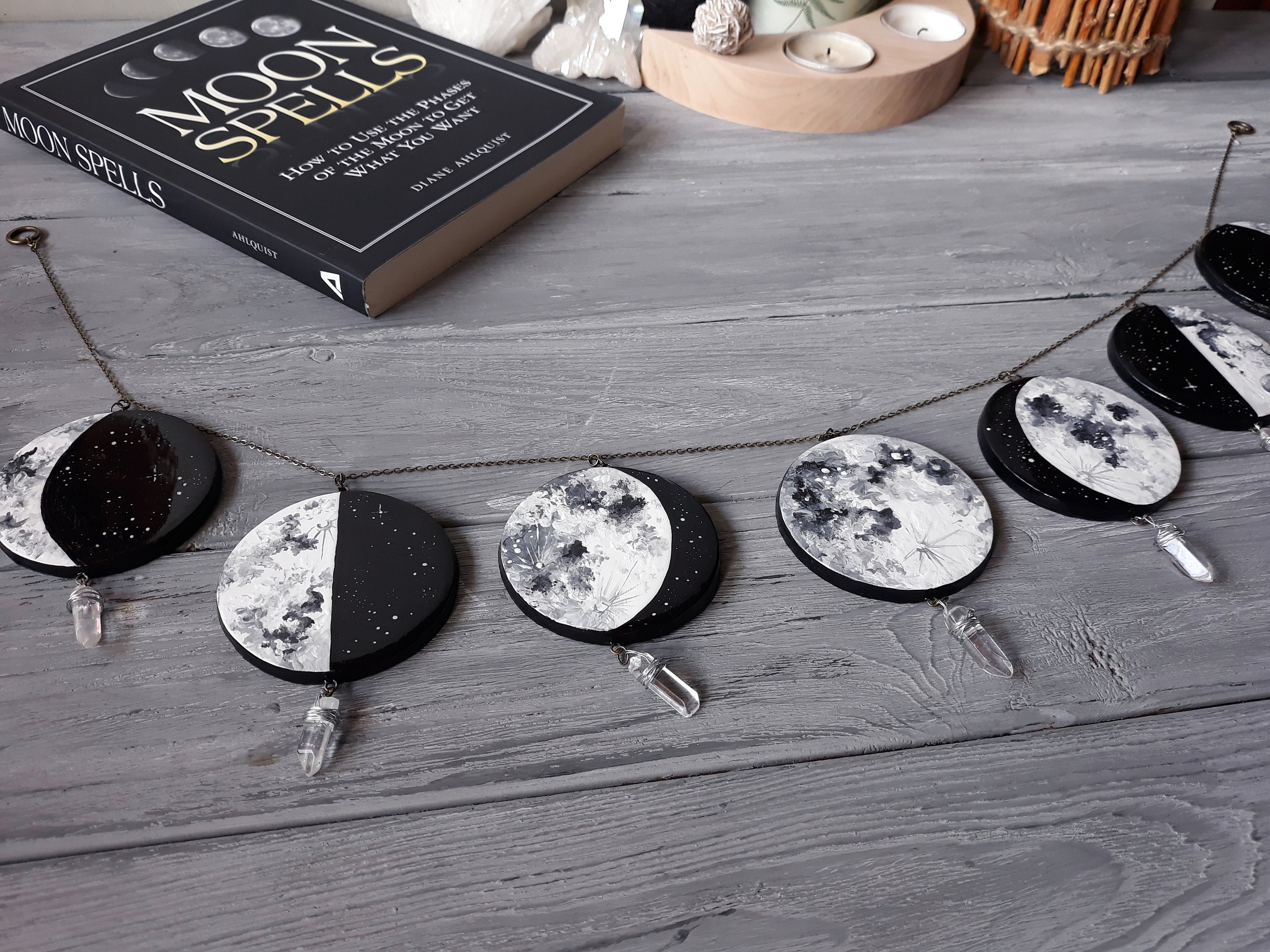 Crystals Moon Phases Wall Hanging Ll Moon Garland Ll Wiccan - Etsy