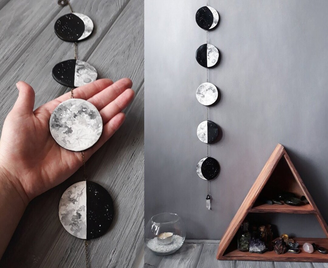 Moon Phase Wall Hanging Moon Garland Lunar Phases Moon Wall Decor Black ...