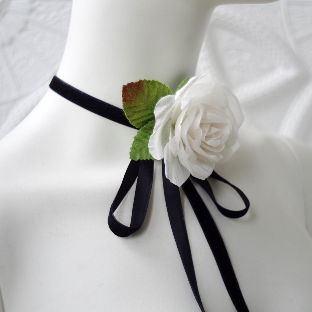 White Rose Choker, Silk Rose Choker, Choker With Rose, Victorian Choker ...