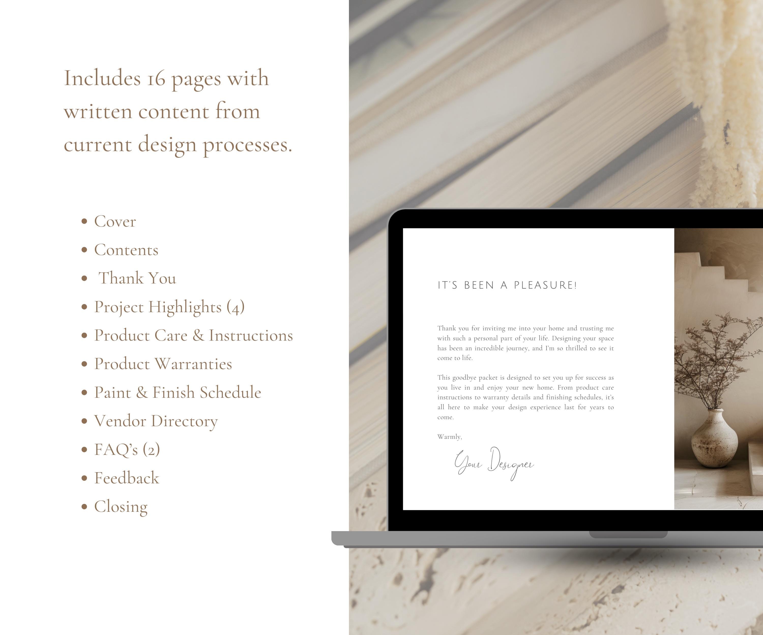 Interior Designer Client Handover Packet | Project Wrap up Template - Etsy