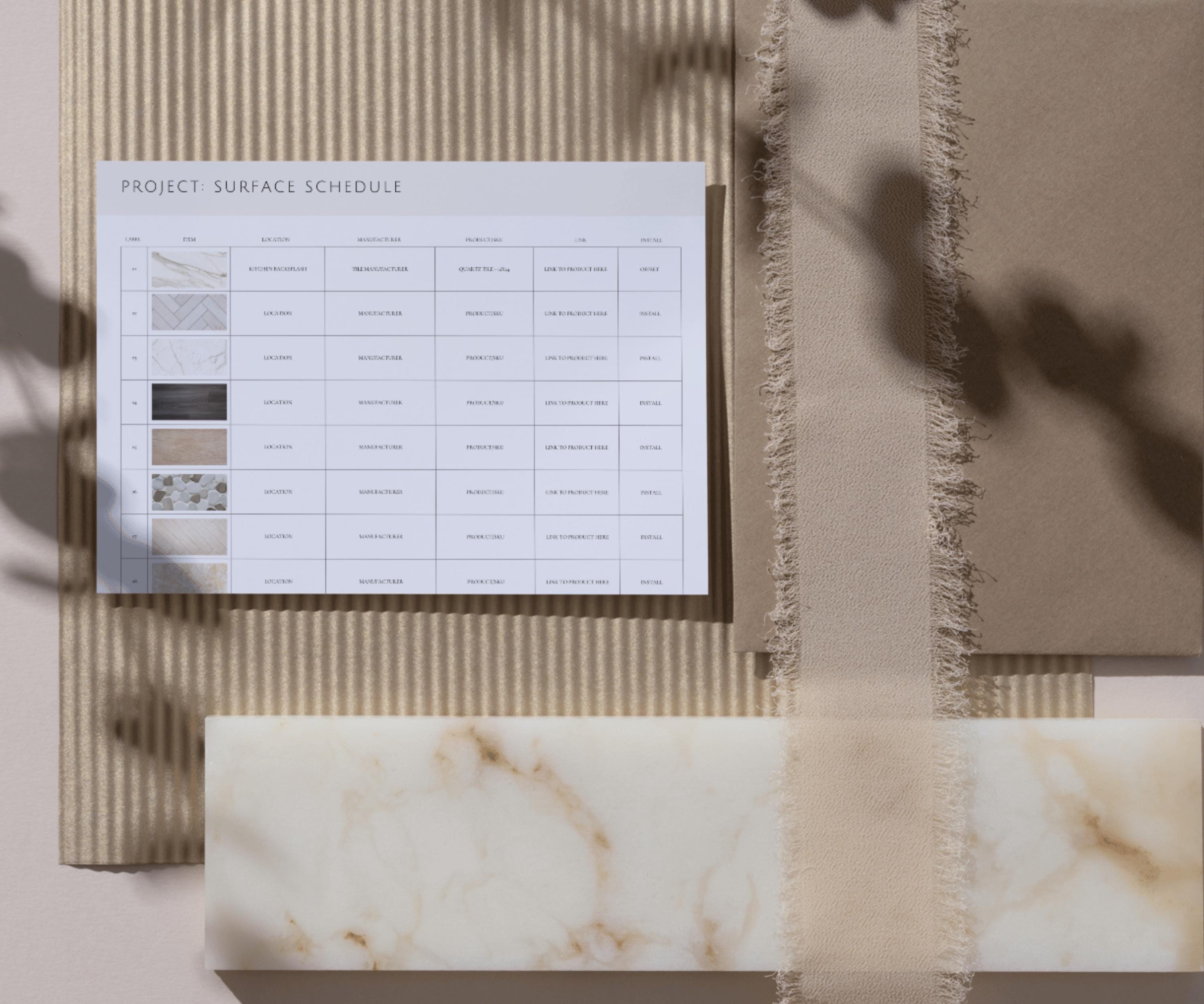 Interior Design FF&E Schedule Templates | Concept and Finish Schedules ...