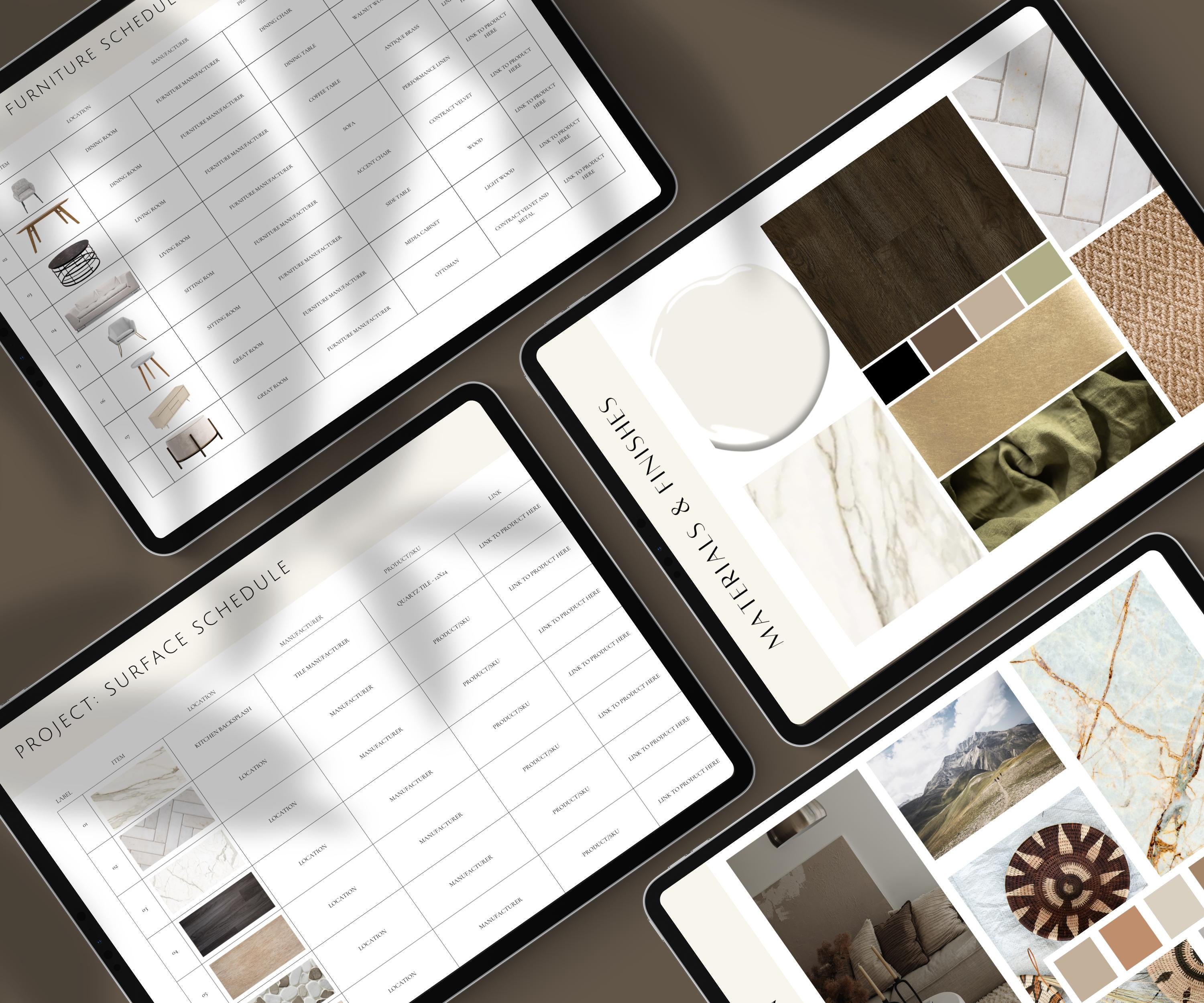 Interior Design FF&E Schedule Templates | Concept and Finish Schedules ...