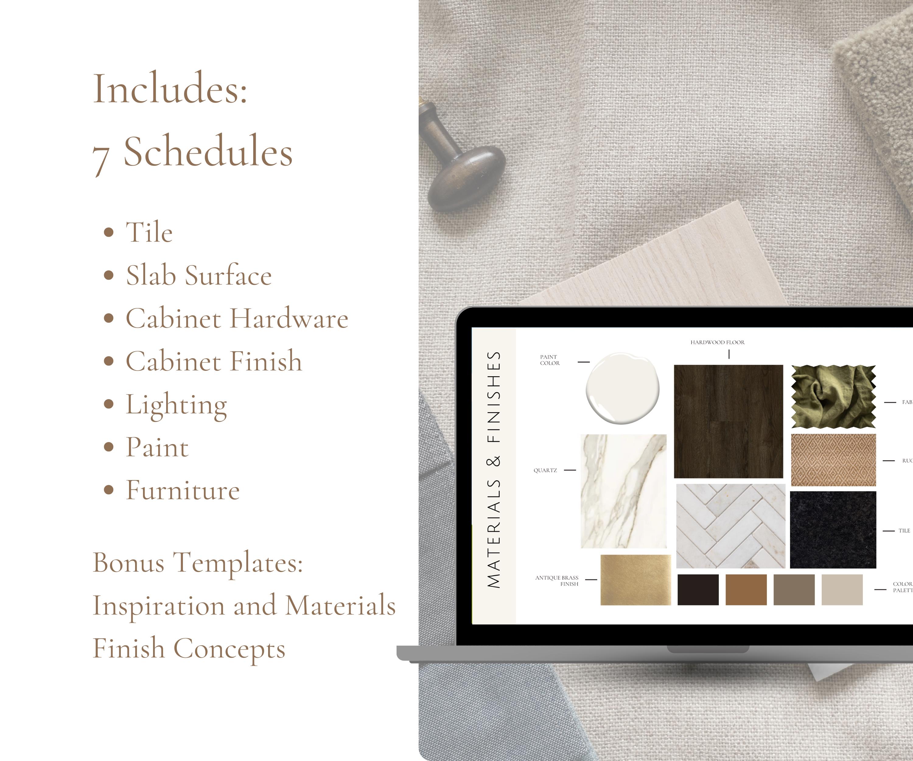 Interior Design FF&E Schedule Templates | Concept and Finish Schedules ...