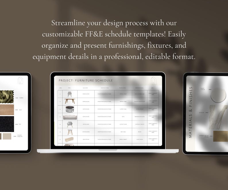 Interior Design FF&E Schedule Templates | Excel and Google Sheets - Etsy