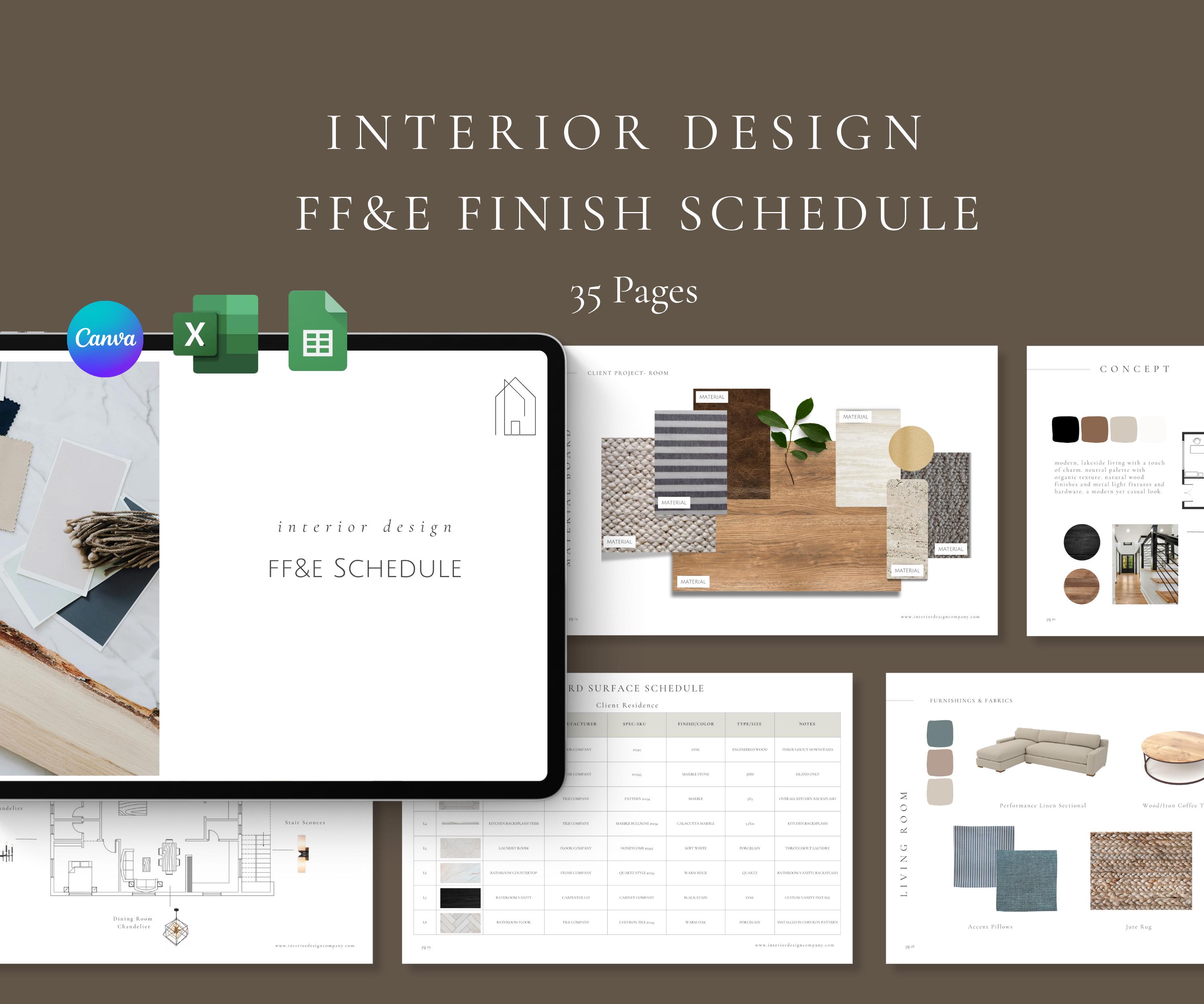 Interior Design FF&E Schedule Template (excel, Google Sheets, Canva) - Etsy