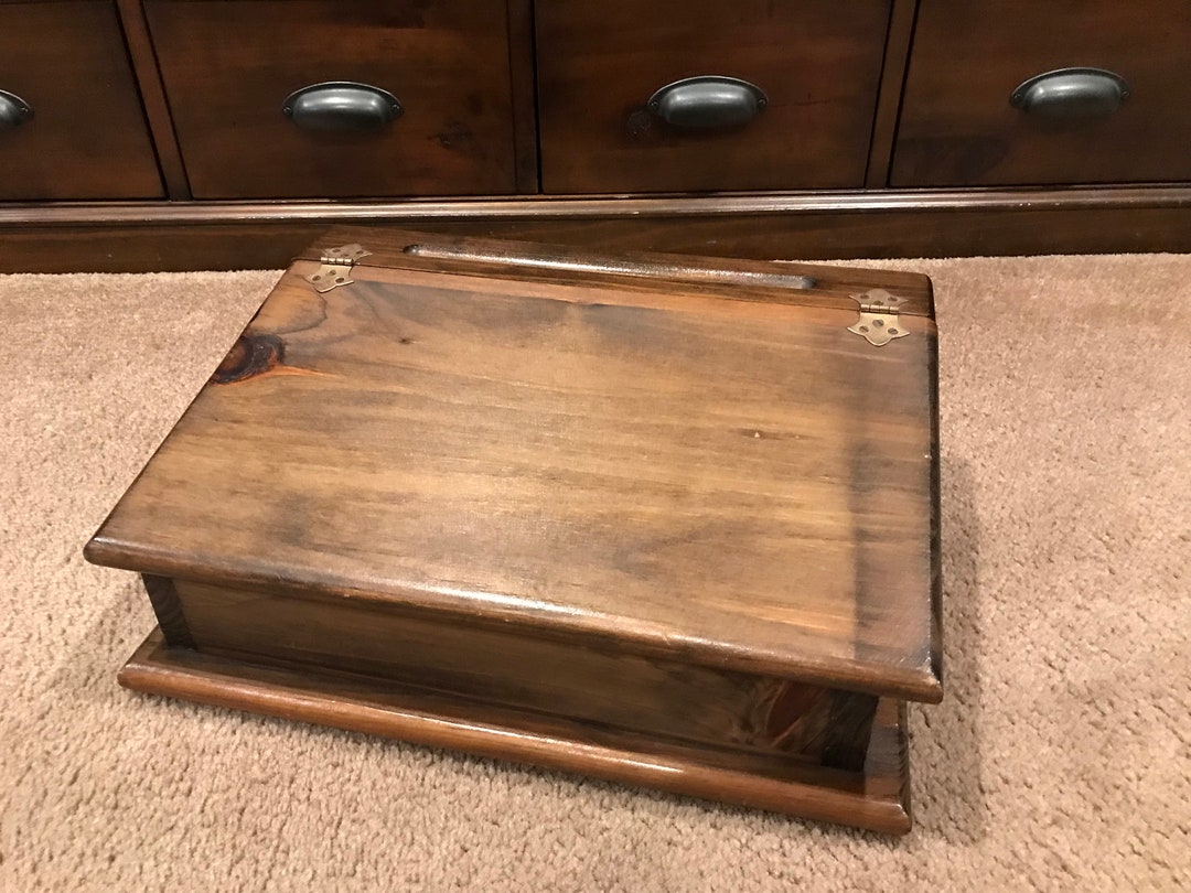 Wooden Sloped Writing Box With Hinged Lid and Pen Holder Slot, Writing ...