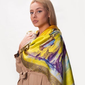 Scarf Women, Ancient Greek Scarf, Silk Scarf, Yellow Scarf, Square ...