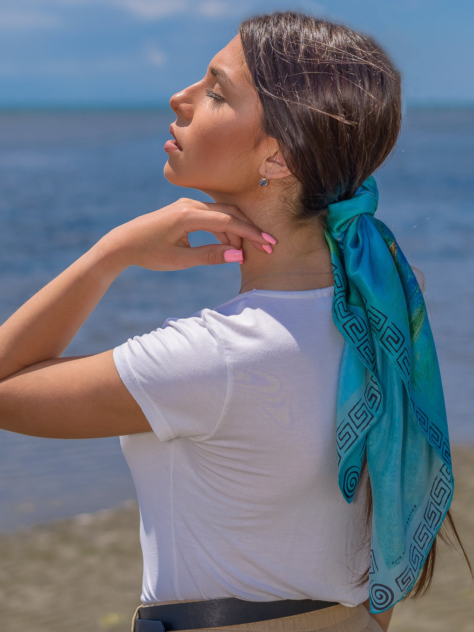 Silk Scarf, Ancient Greek Scarf, Blue Scarf, Square Scarf, Greek ...