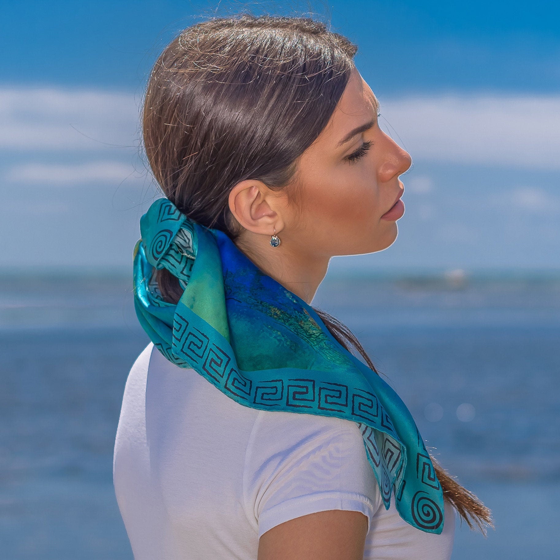 Silk Scarf Ancient Greek Scarf Blue Scarf Square Scarf - Etsy