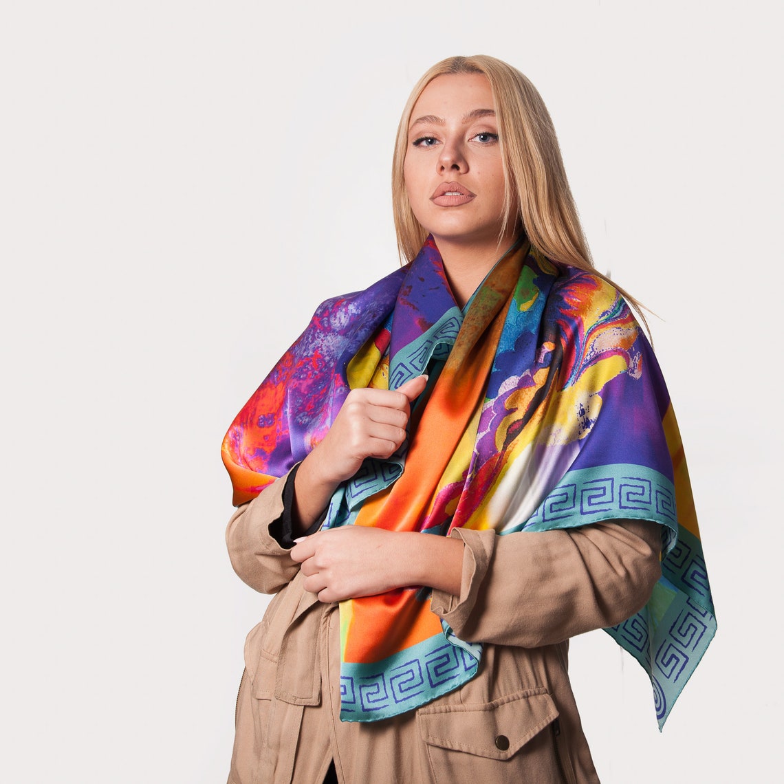 Ancient Greek Scarf Handpainted Silk Scarf Women Scarf Blue | Etsy