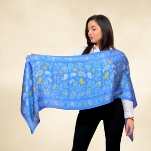 Blue Silk Scarf, Long Silk Scarf, Handmade Silk Scarf, Pure Silk Scarf ...