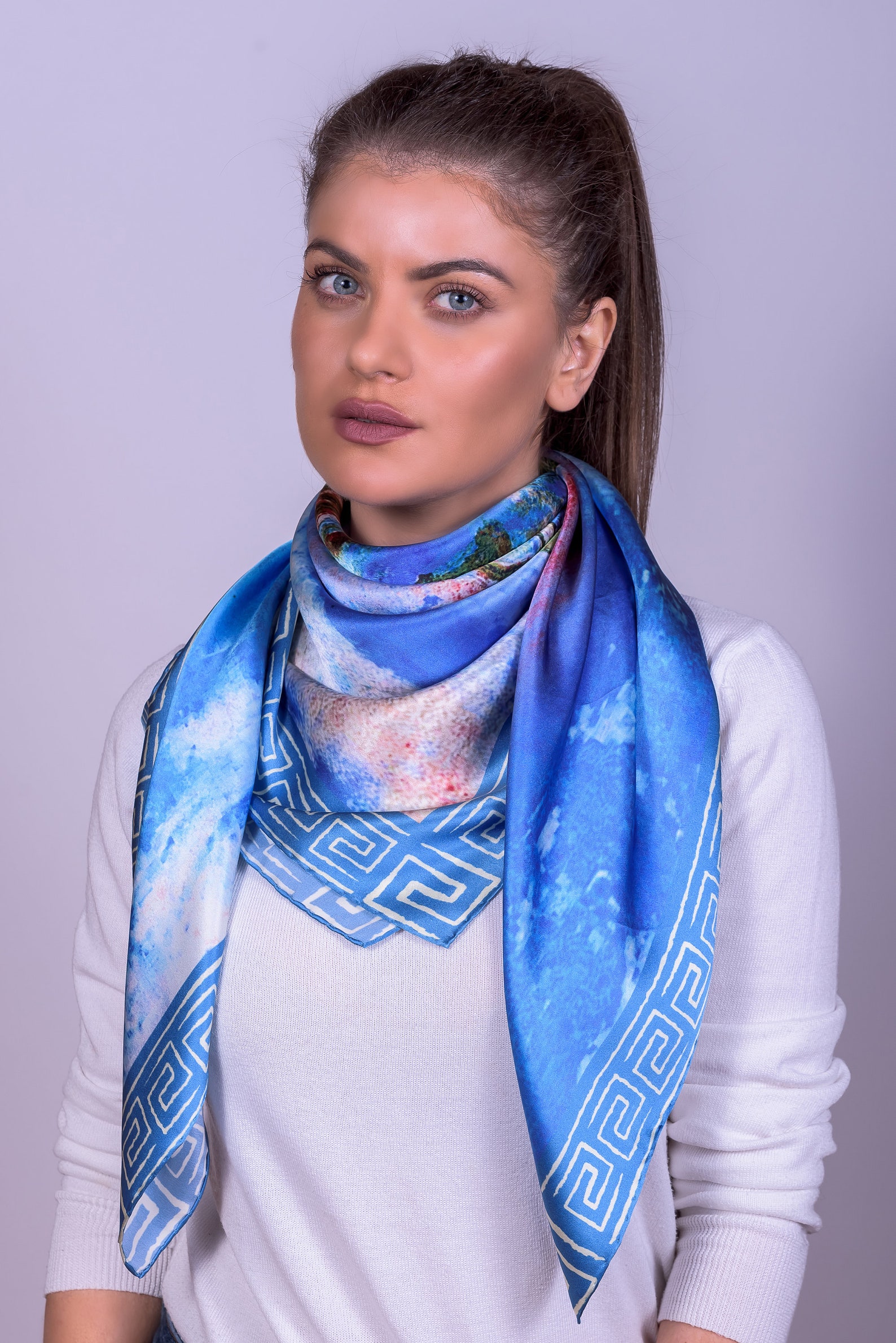 Blue Scarf, Ancient Greek Scarf, Handpainted Silk Scarf, Women Scarf ...