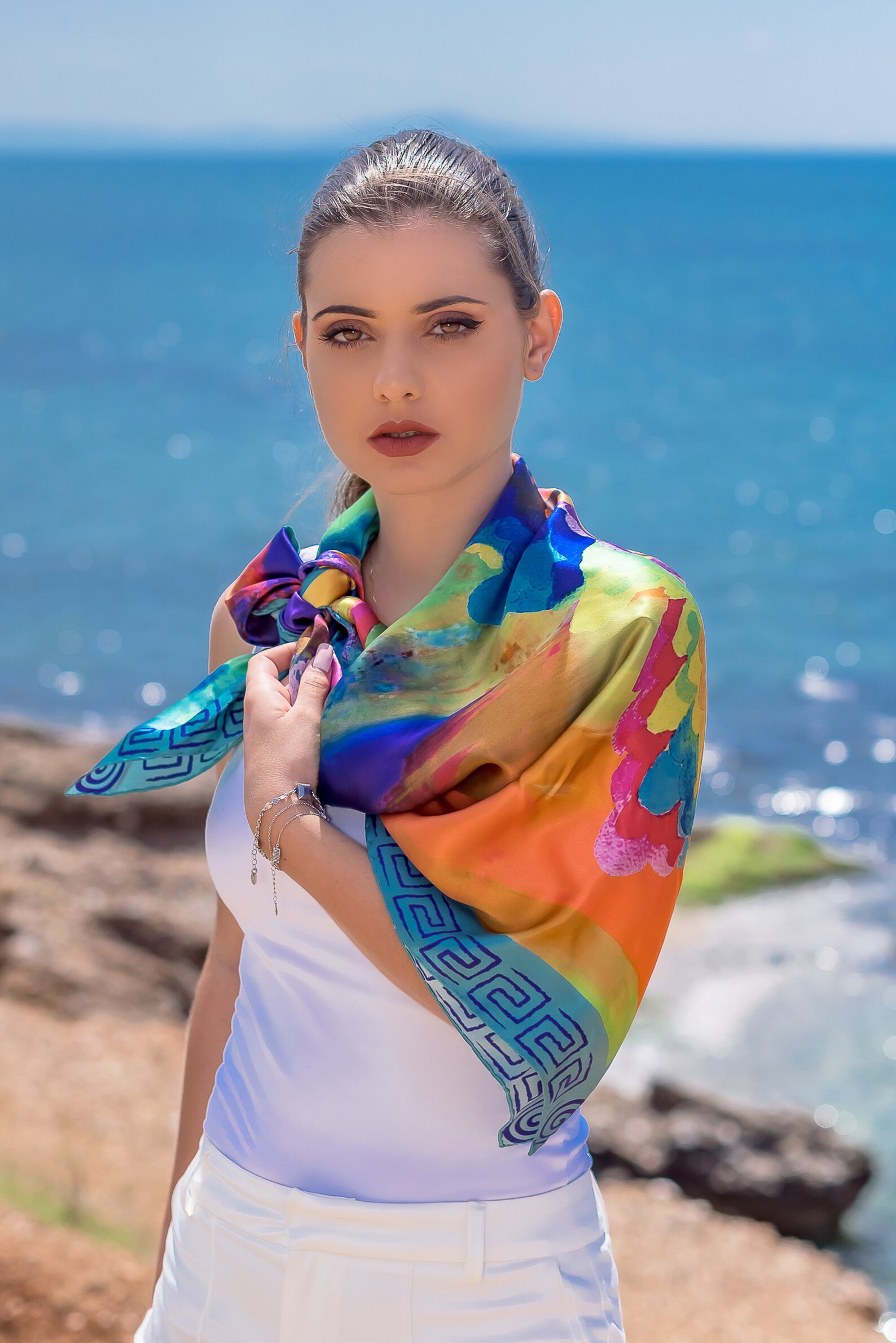 Ancient Greek Scarf Handpainted Silk Scarf Women Scarf Blue | Etsy