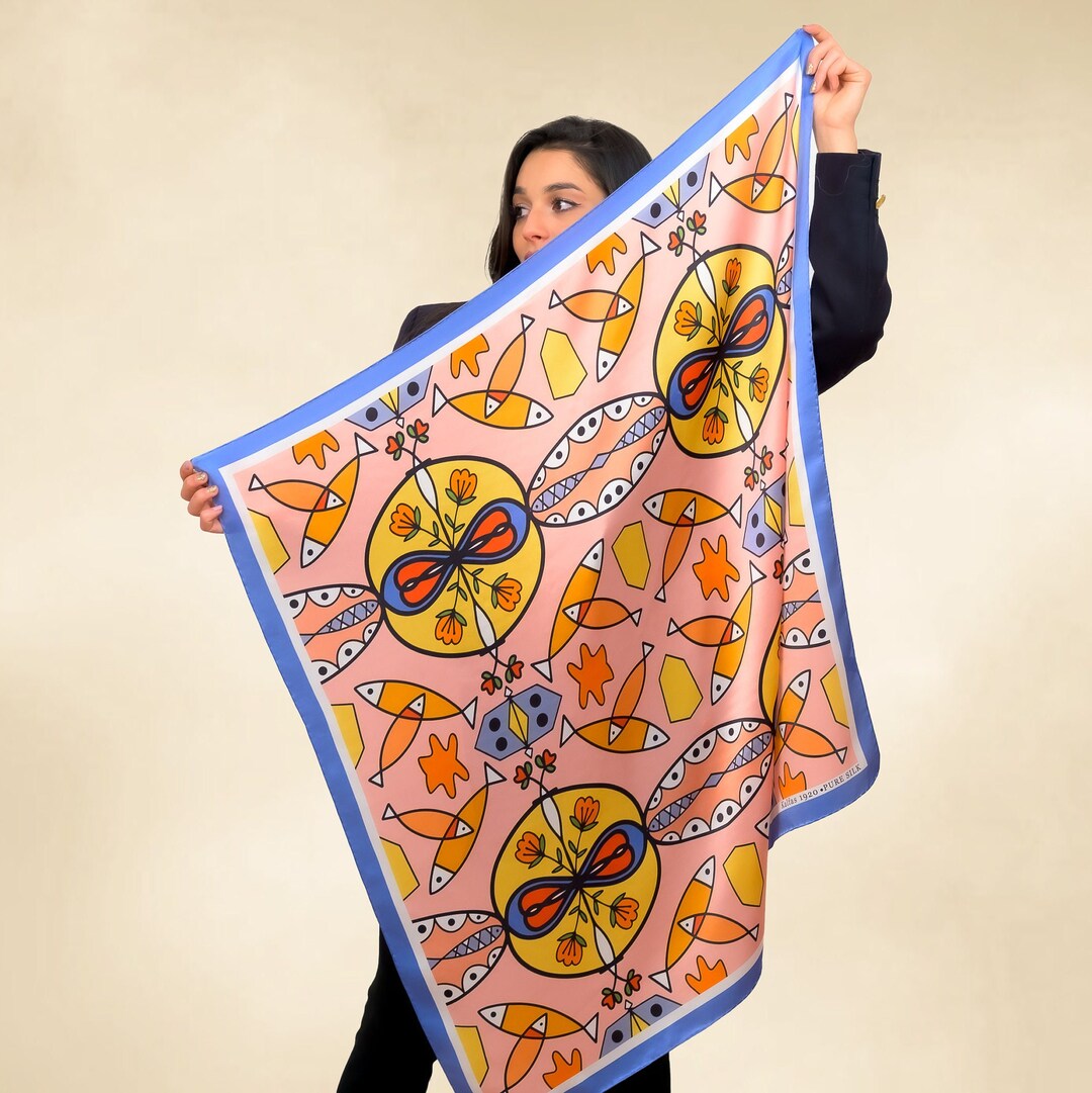 Square Silk Scarf, Large Scarf, Bright Silk Scarf, Colorful Silk Scarf ...
