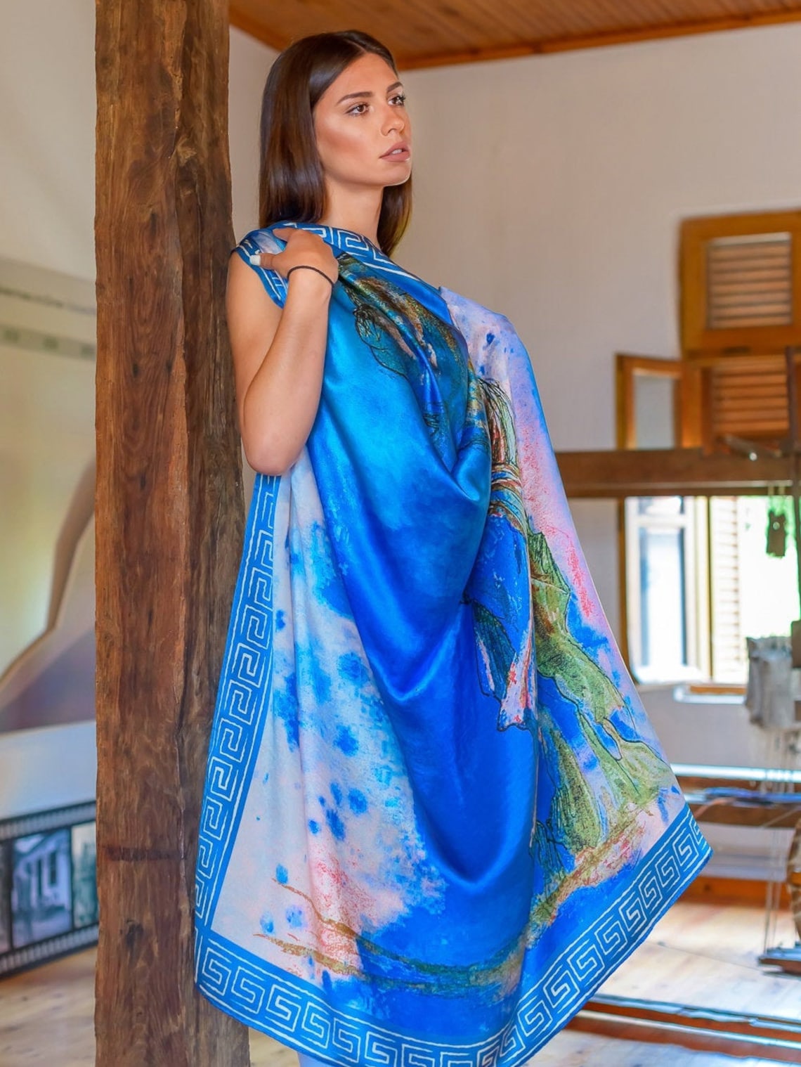 Long Silk Scarf, Dress Scarf, Blue Scarf, Women Scarf, Gift for Her ...
