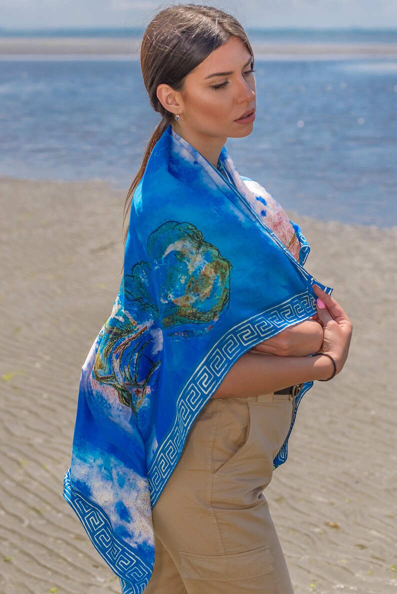 Blue Scarf Ancient Greek Scarf Handpainted Silk Scarf Women - Etsy