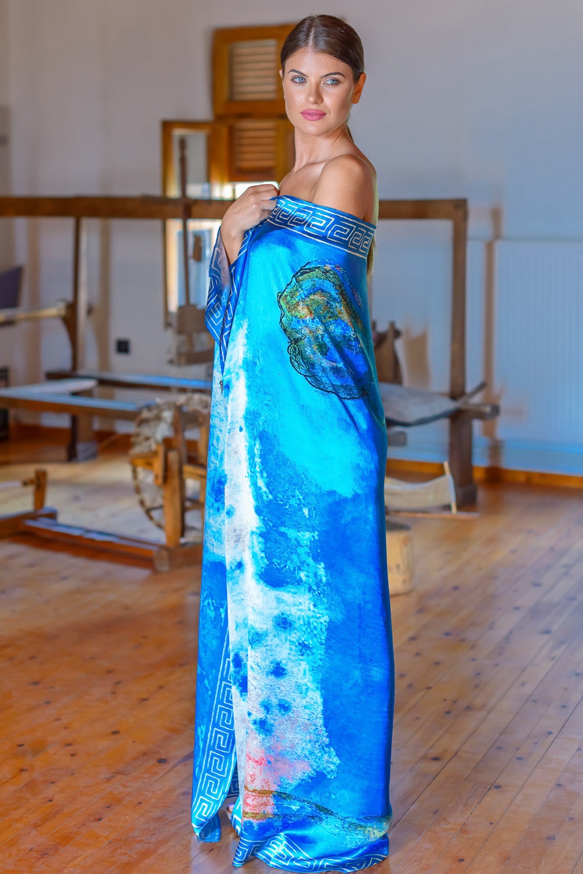 Long Silk Scarf, Dress Scarf, Blue Scarf, Women Scarf, Gift for Her ...