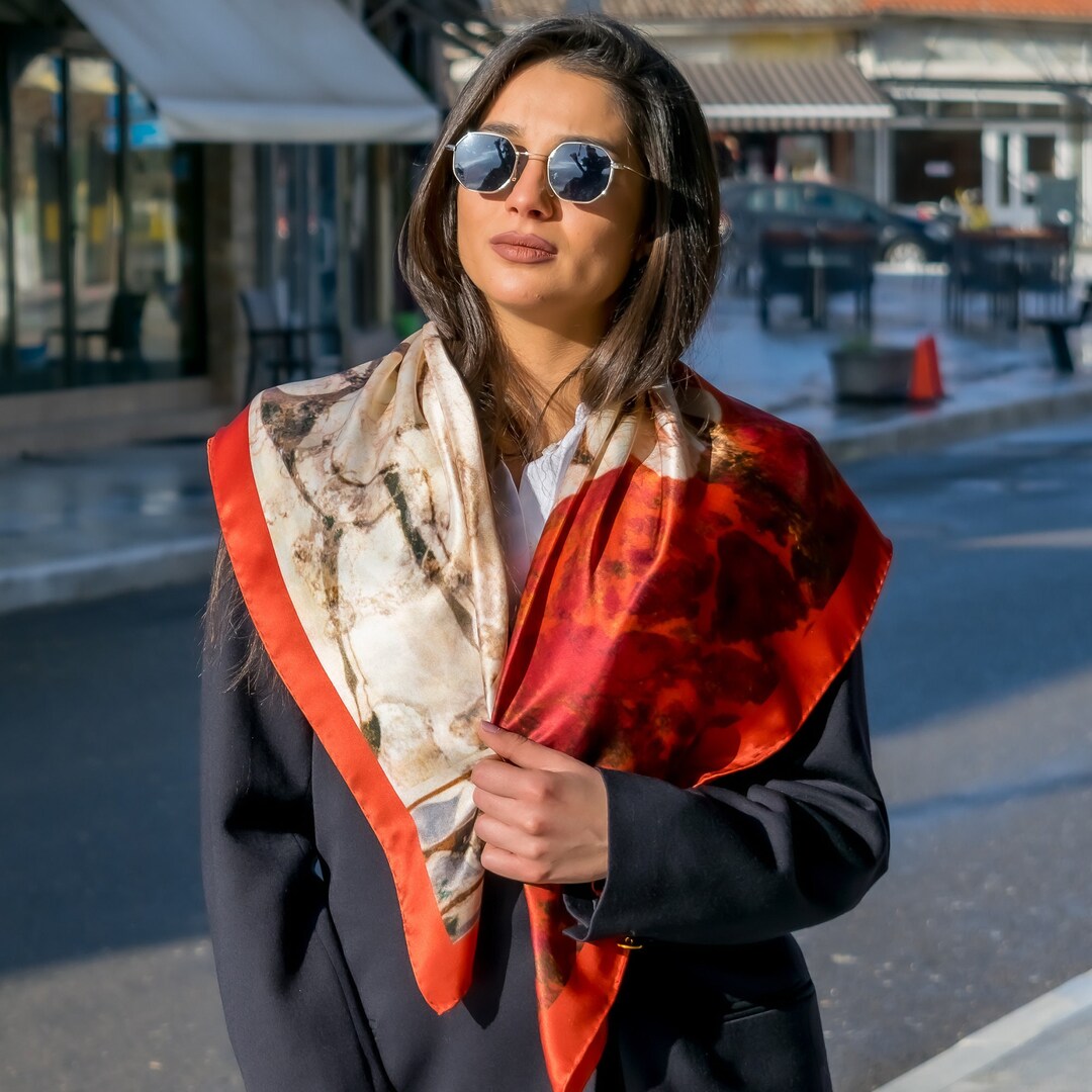 Ancient Greek Scarf, Silk Scarf, Red Scarf, Square Scarf, Greek ...