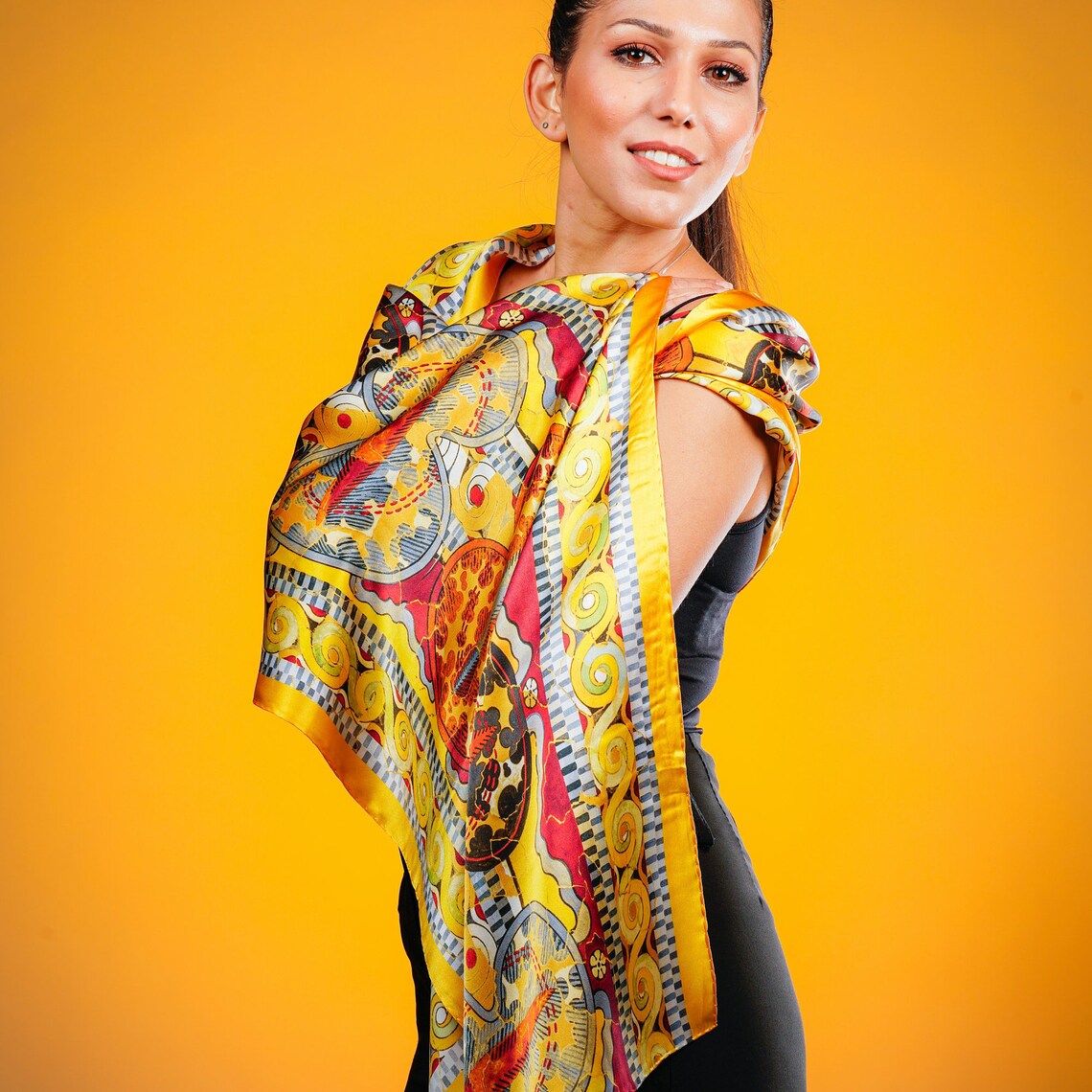 Yellow Silk Scarf, Scarf Women, Handpainted Scarf, Gift for Her, Made ...