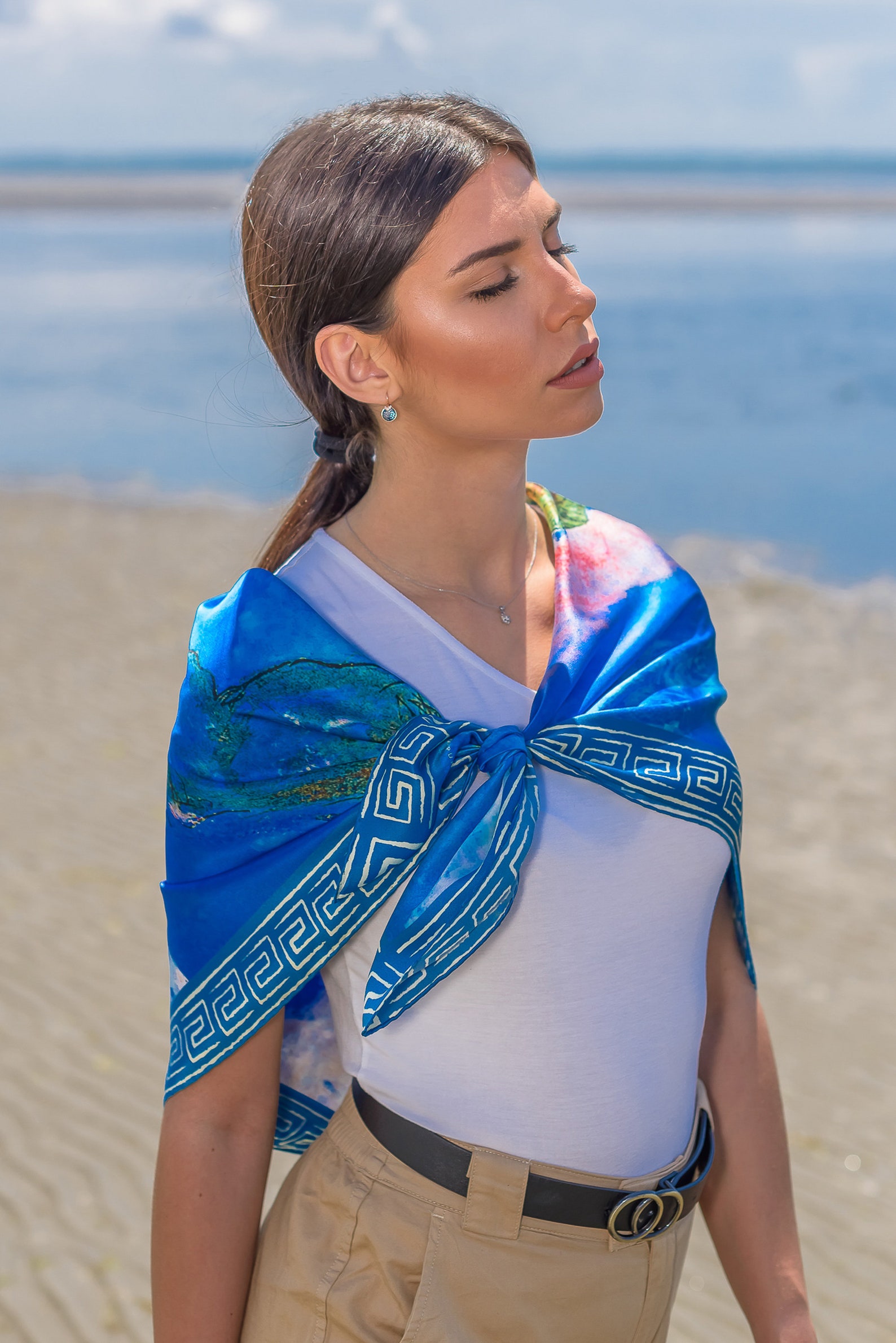 Blue Scarf Ancient Greek Scarf Handpainted Silk Scarf Women | Etsy